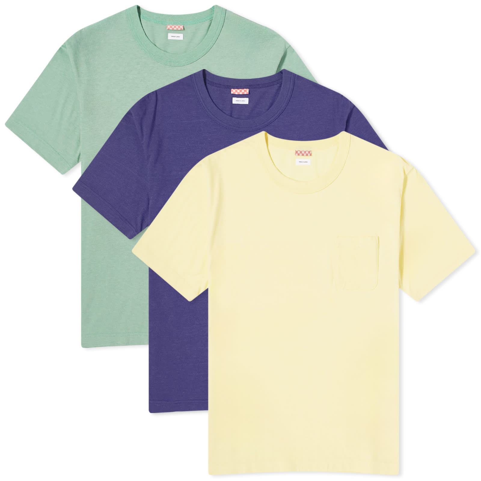 Visvim Sublig Jumbo T-Shirt 3 Pack In Green Navy Yellow - 30% Off